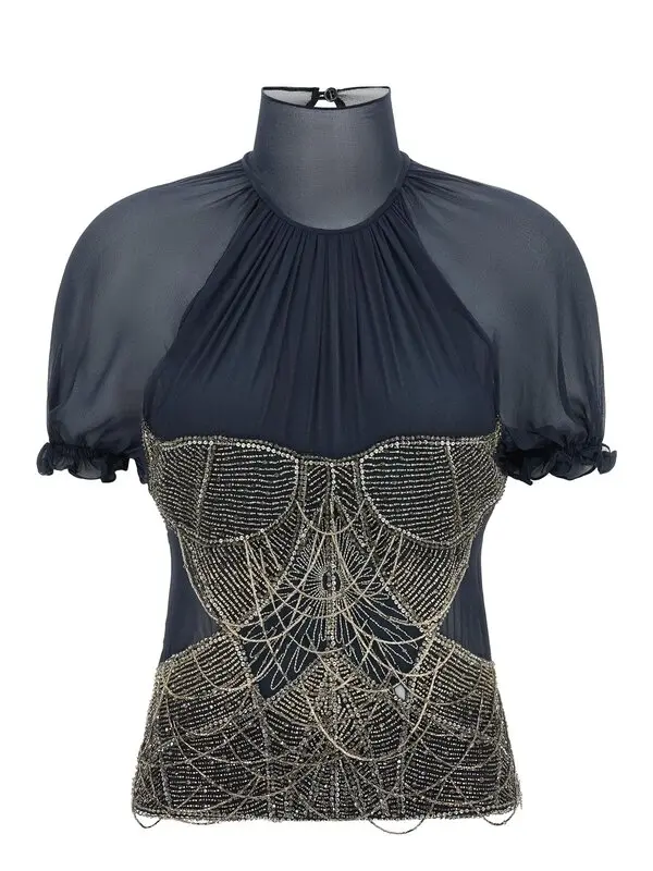Attico Jewel Embroidery Top - Blue