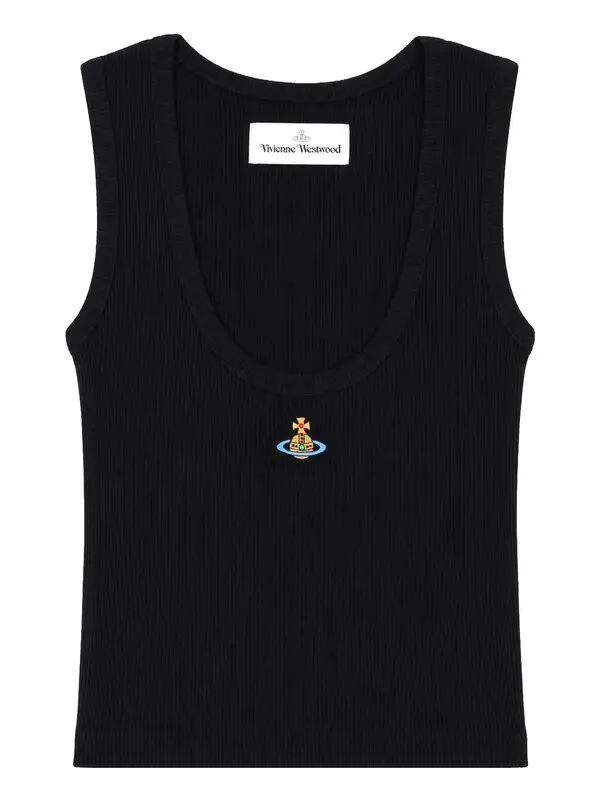 VIVIENNE WESTWOOD Logo Ribbed Cropped Tank Top - Black