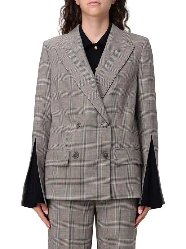 TWINSET Double-breasted Prince Of Wales Check Wool-blend Blazer - Brown