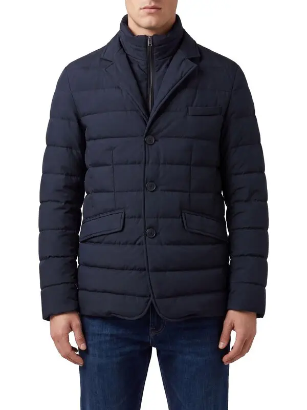 Herno Short Quilted Down Jacket In Ultralight Nylon With High Neck And Lapels - Blue