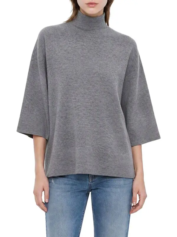 Fabiana Filippi Pure Wool Embellished Turtleneck Jumper With Dropped Shoulders - Grey