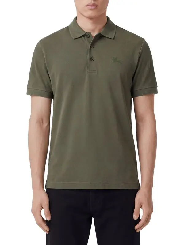Burberry Equestrian Knight Logo Cotton Polo Shirt With Ribbed Collar - Green
