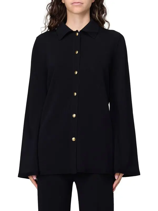 TWINSET Viscose Knit Shirt With Long Kimono Sleeves And French Collar - Black