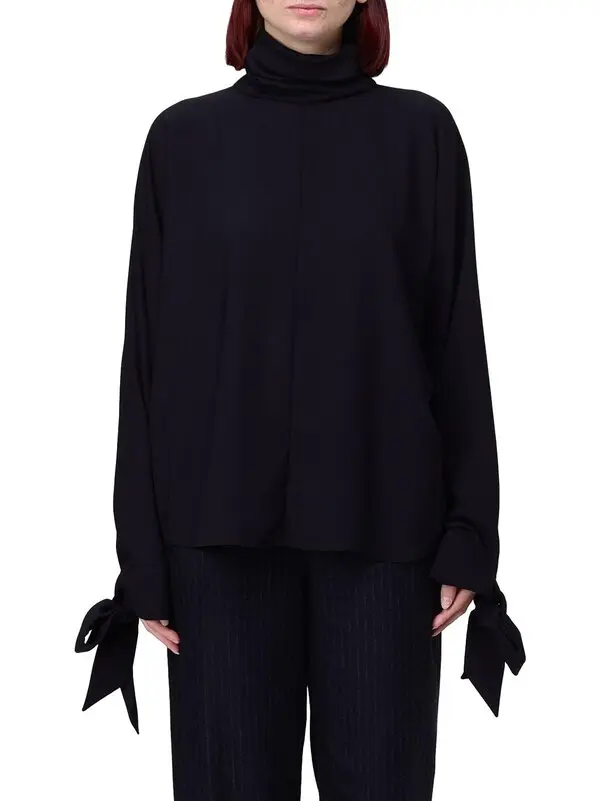 Emporio Armani High-neck Blouse With Lace Inserts And Bow Detail Cuffs - Black
