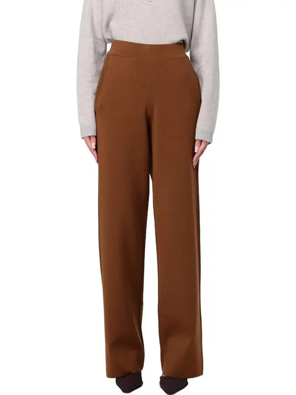 Max Mara High-waisted Wide Leg Knit Trousers In A Wool Blend - Leather