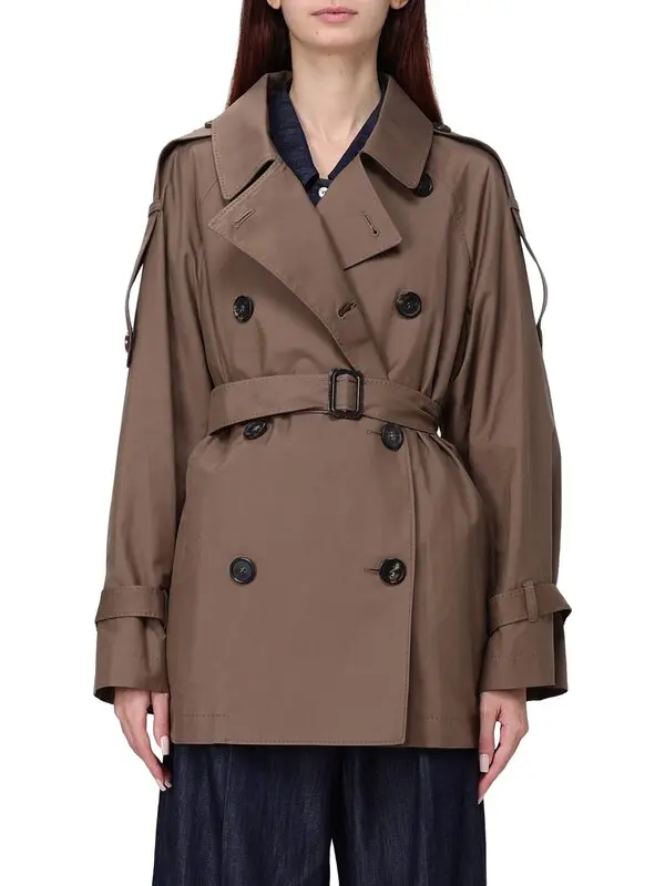 Max Mara Short Double-breasted Cotton Trench Coat With Belt And Epaulettes - Gold