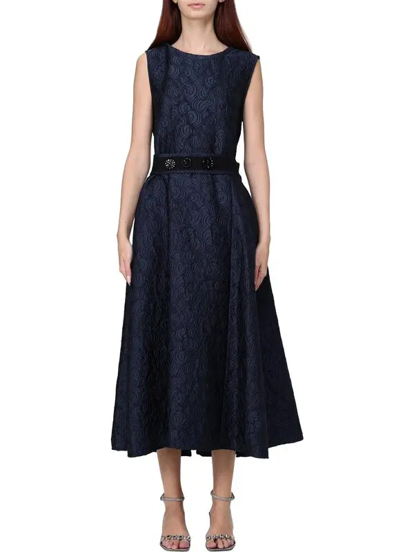 Max Mara Abstract Jacquard A-line Midi Dress For Ceremonies - Blue