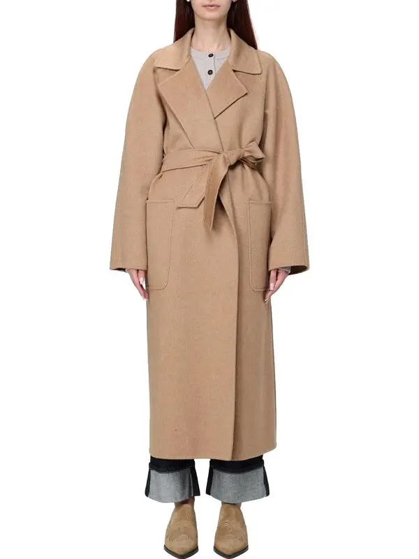 Max Mara Long Wool Robe Coat With Belt - Camel