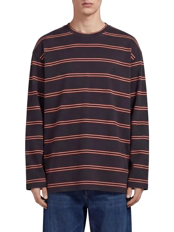 JIL SANDER Striped Cotton Long-sleeved T-shirt With Dropped Shoulders - Grey