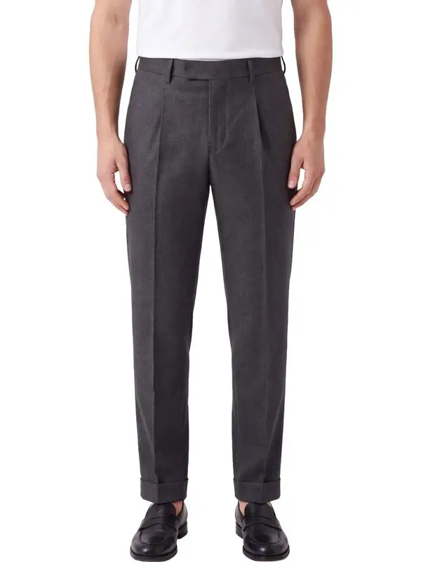 PT TORINO Master Slim Fit Pleated Wool Blend Tailored Trousers - Grey 1