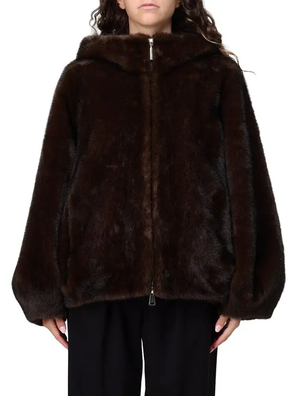 SIMONA CORSELLINI Short Hooded Faux-fur Jacket - Brown