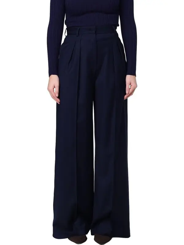 SIMONA CORSELLINI High-waisted Crêpe Palazzo Trousers With Pleats - Blue