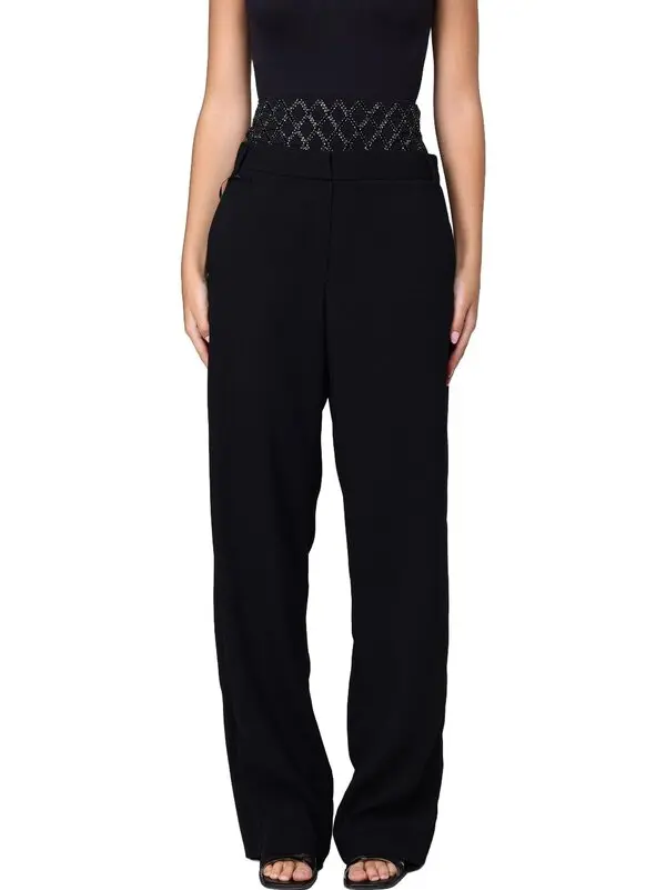 SIMONA CORSELLINI High-waisted Wide-leg Trousers With Beaded Embroidery - Black