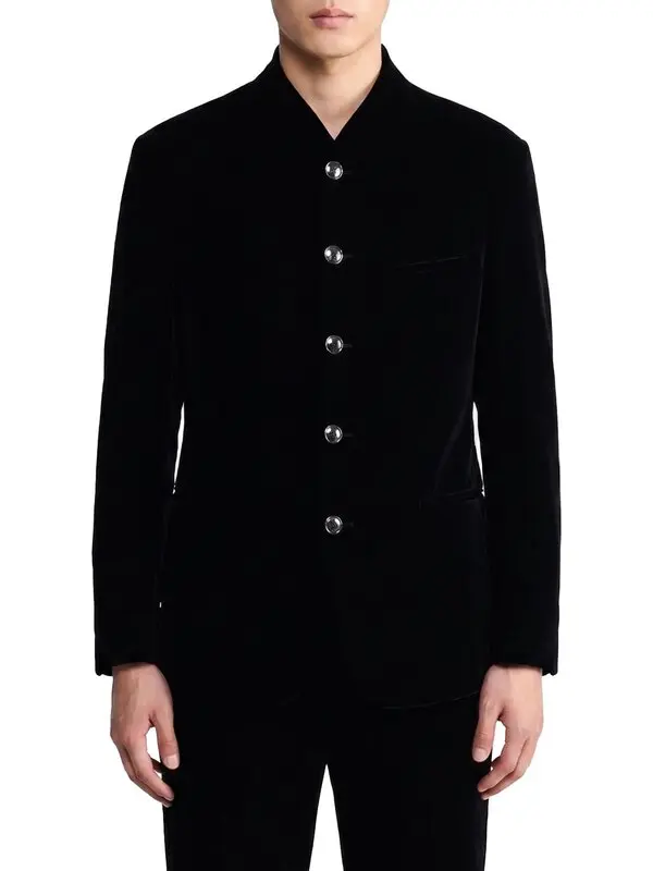 Giorgio Armani Single-breasted Velvet Ceremony Blazer - Black