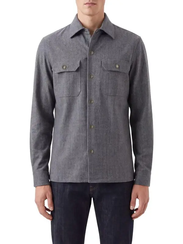 Brunello Cucinelli Wool Shirt Jacket With Patch Pockets And Button Closure - Grey