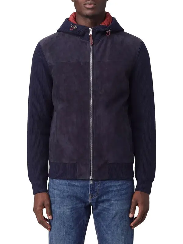 Brunello Cucinelli Suede And Cashmere Hooded Bomber Jacket - Navy