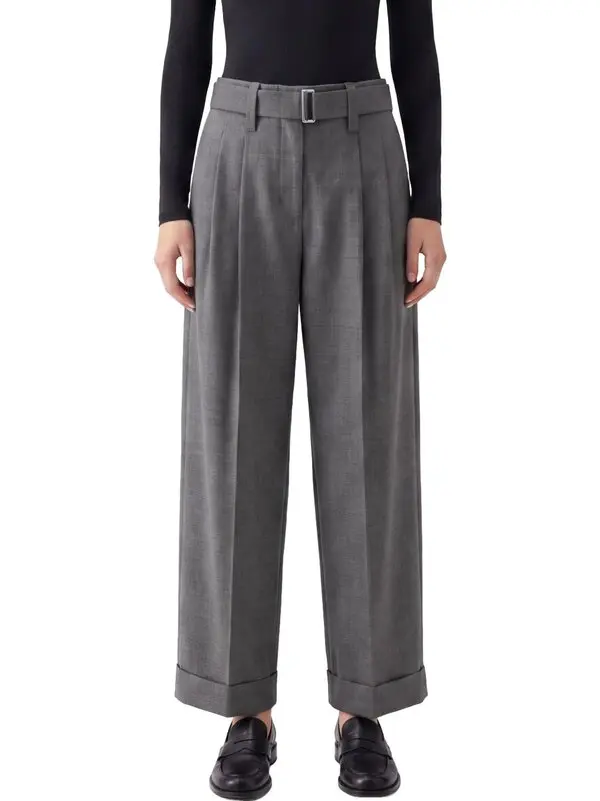 Brunello Cucinelli Cropped Wide-leg Wool-blend Trousers With Pleats - Grey