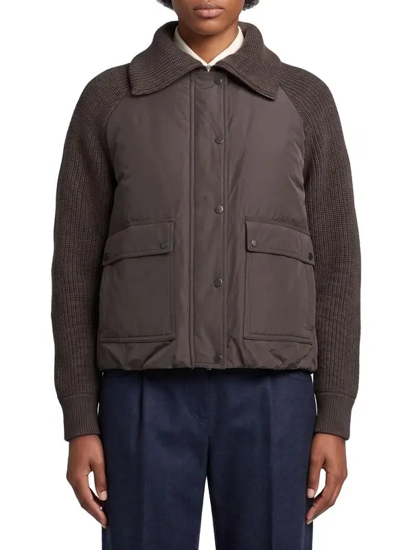 Brunello Cucinelli Padded Wool-knit Cardigan With Patch Pockets - Plum