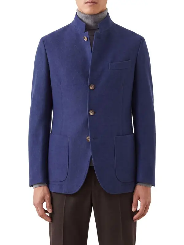 Brunello Cucinelli Water-repellent Cashmere Short Single-breasted Coat With High Collar - Ocean