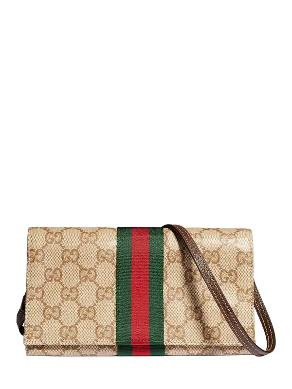Gucci Mini Crossbody Bag 11.5 Cm X 19 Cm X 8 Cm In Gg Coated Canvas With Web Strap - Beige