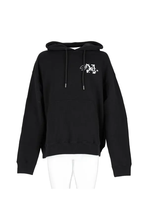 Off-White Cotton Hooded Sweatshirt - Black