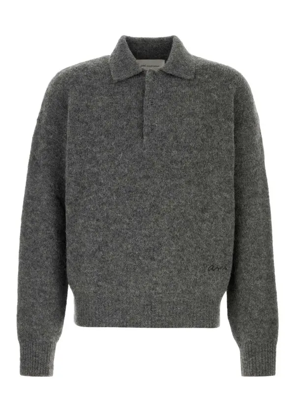 AMI Paris Stretch Alpaca Blend Polo Shirt - Grey