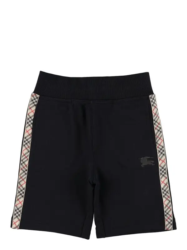 Burberry Cotton Jersey Shorts With Check Side Stripes - Black