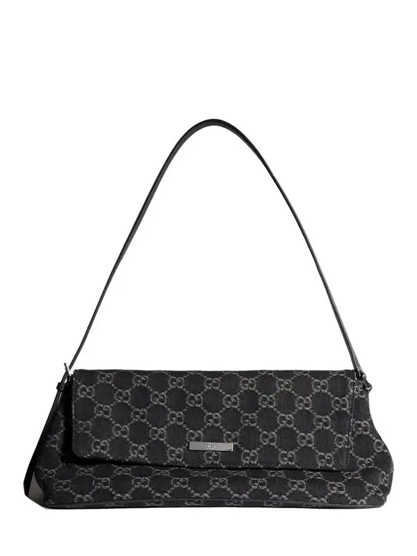 Gucci Washed Gg Denim Shoulder Bag - Nero