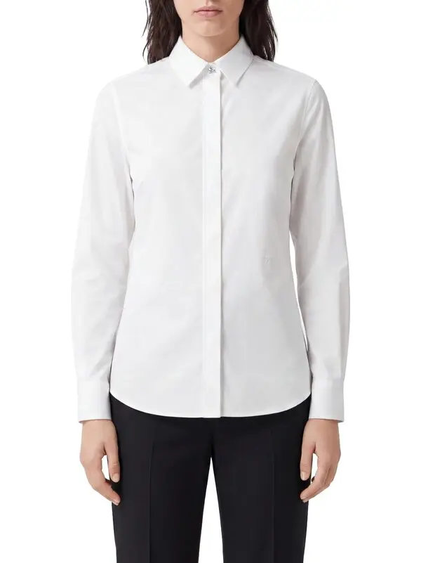 Burberry Slim Fit Cotton Poplin Shirt With Concealed Placket - White