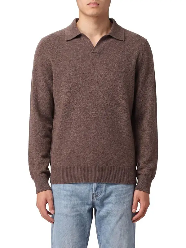 Brunello Cucinelli Long-sleeve V-neck Polo In 100% Cashmere - Dark