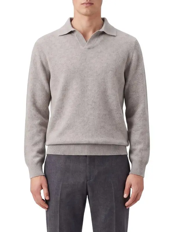 Brunello Cucinelli Long-sleeve V-neck Polo In 100% Cashmere - Grey