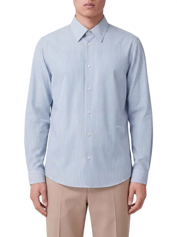 Burberry Striped Cotton Long-sleeved French Collar Shirt - Blue