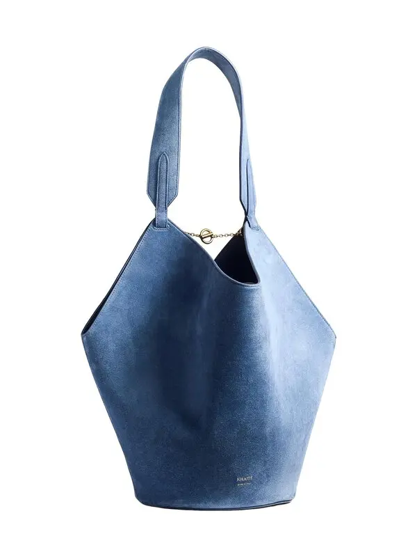 Khaite Small Lotus Tote In Suede - Cloud Iris