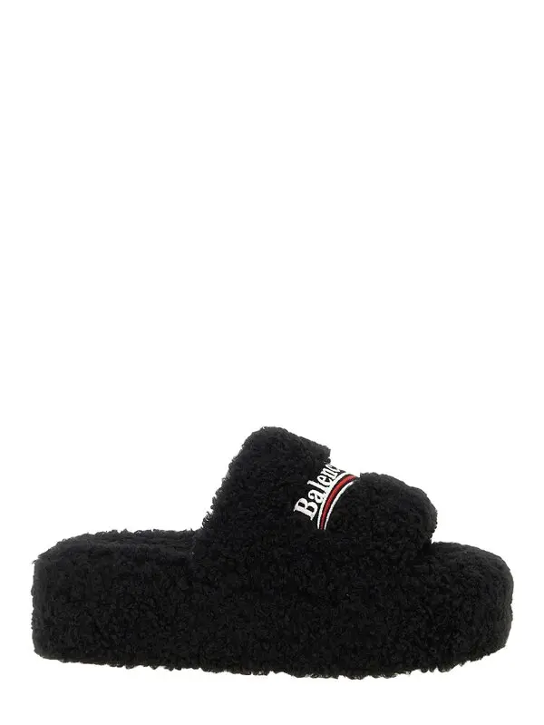 Balenciaga Furry Platform' Slides - Black