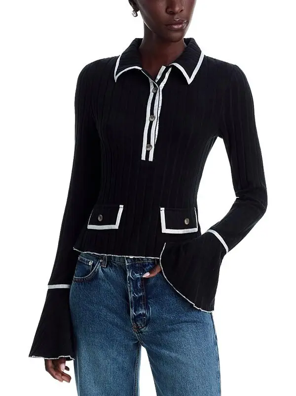 AREA STARS Remi Ribbed Button Placket Top - Black