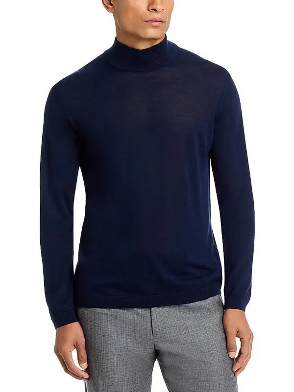 JACK VICTOR Wool & Silk Mock Neck Sweater - Navy