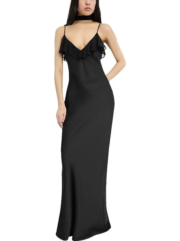 ROTATE BY BIRGER CHRISTENSEN V Neck Slip Dress - Black