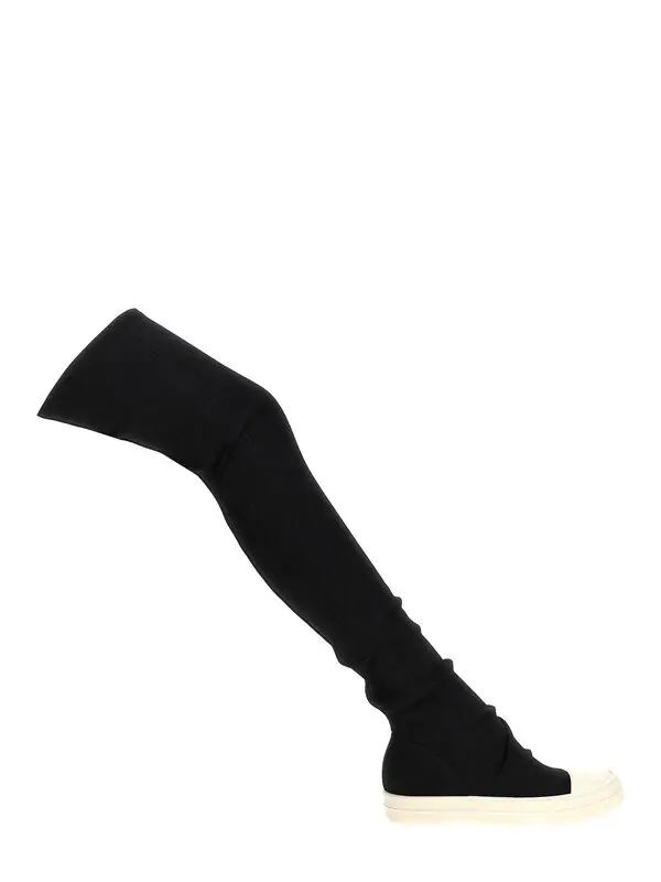 Rick Owens High Sock Sneakers Denim Boots - Black