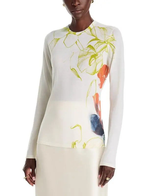 JASON WU Shadow Floral Merino Wool Crewneck Sweater - Chalk/multi
