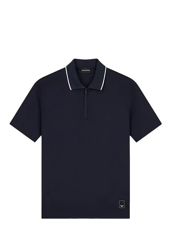Emporio Armani Tipped Zip Polo Short - Navy