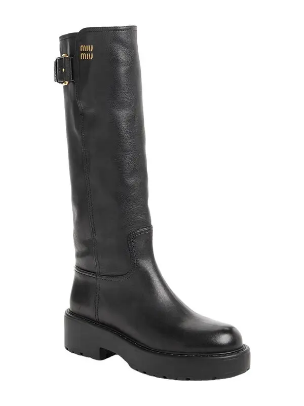 Miu Miu Tall Leather Boots - Nero