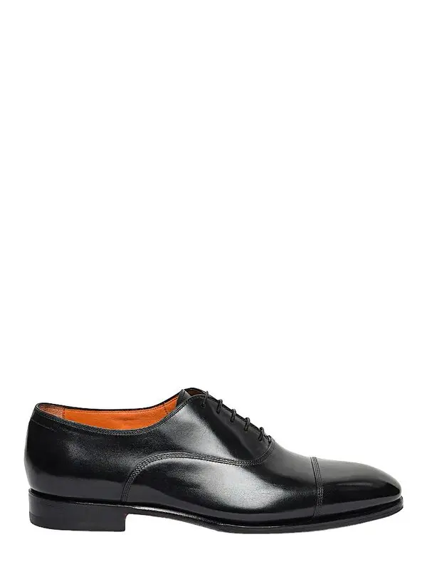 Santoni Leather Cap Toe Oxford Dress Shoes - Black