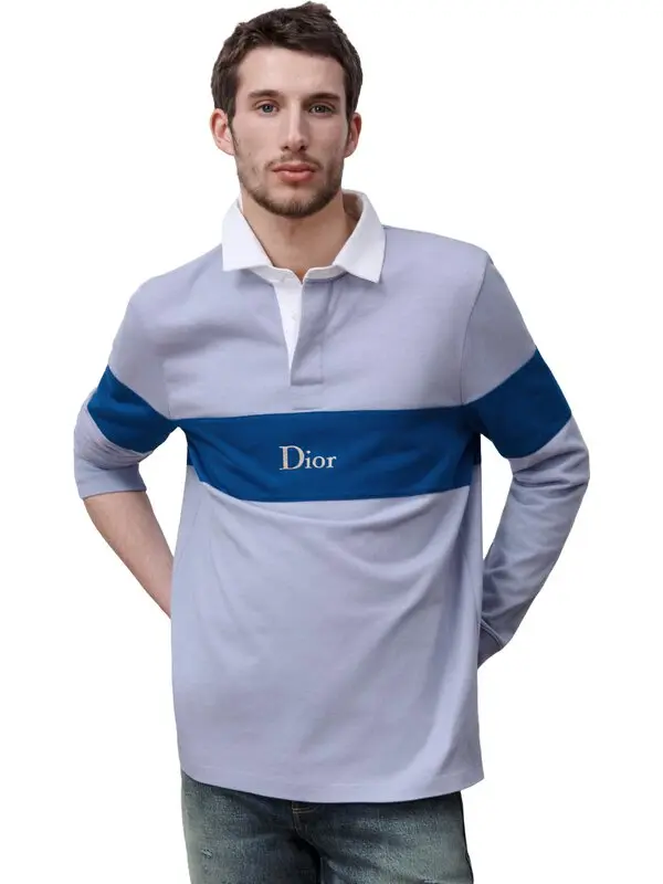 Dior Long-sleeved Rugby Shirt, Relaxed Fit - Blue Cotton Jersey