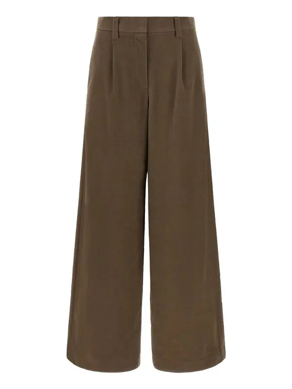 Brunello Cucinelli Wide Leg Cotton Fustian Trousers - Brown