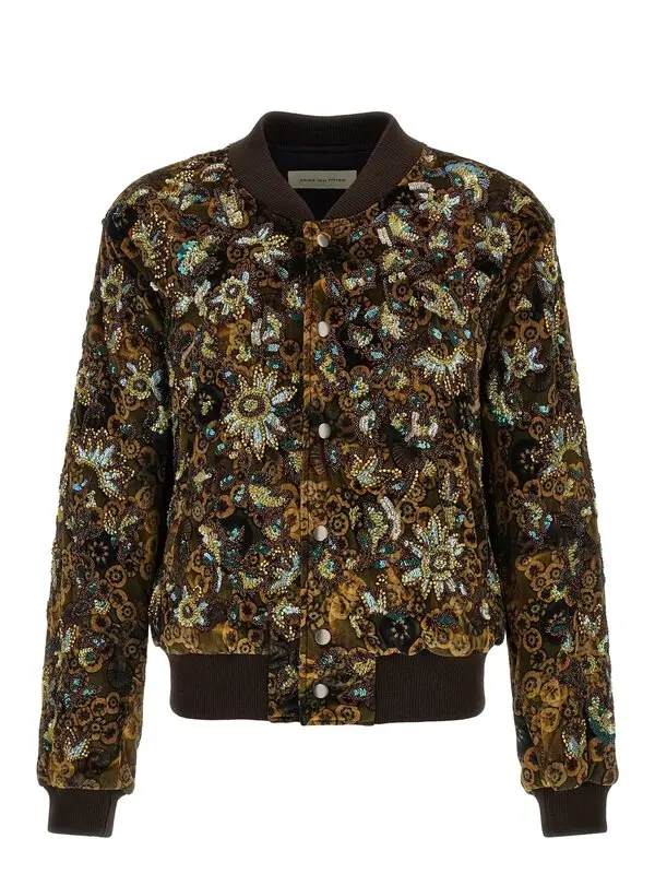 Dries Van Noten Valtor Embroidered Velvet Bomber Jacket - Brown