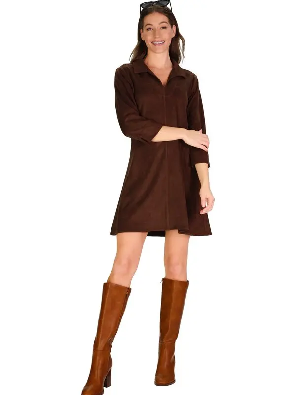 DUFFIELD LANE Suede Victoria Dress - Chicory