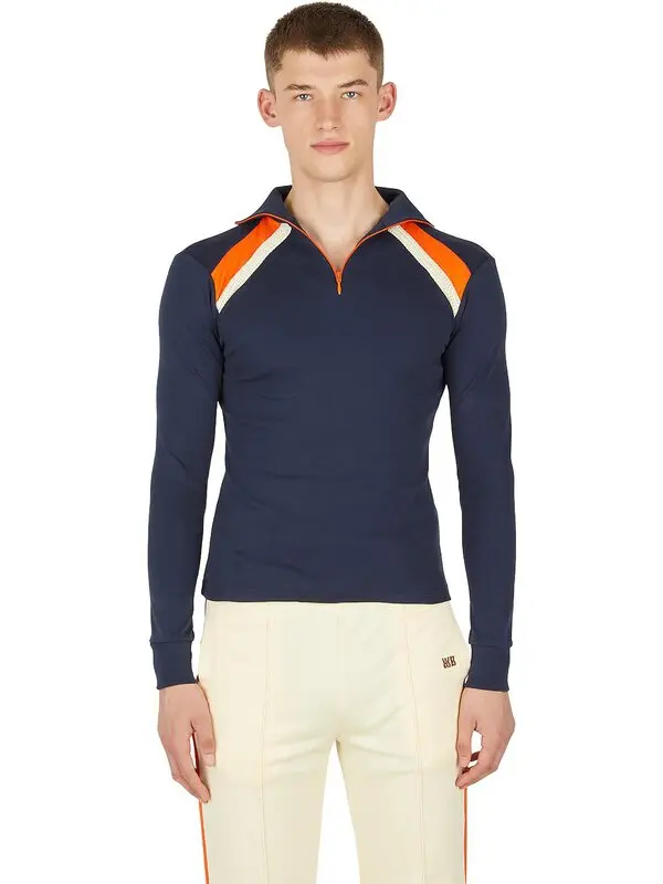 WALES BONNER Jazz Half Zip Top - Blue