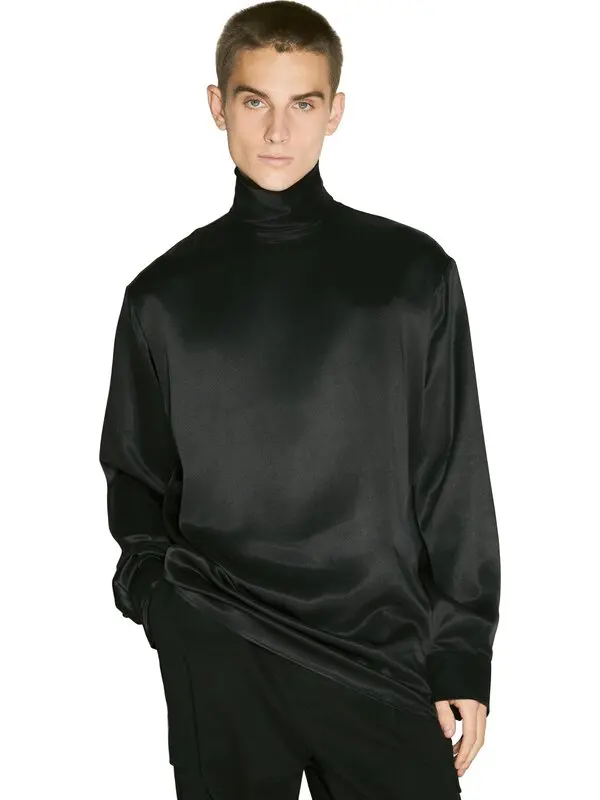 Dolce & Gabbana Loose Silk Turtleneck Top - Black
