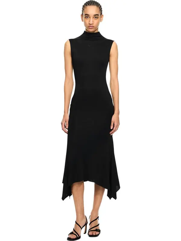 Off-White Fluid Sleeveless Midi Dress - Black