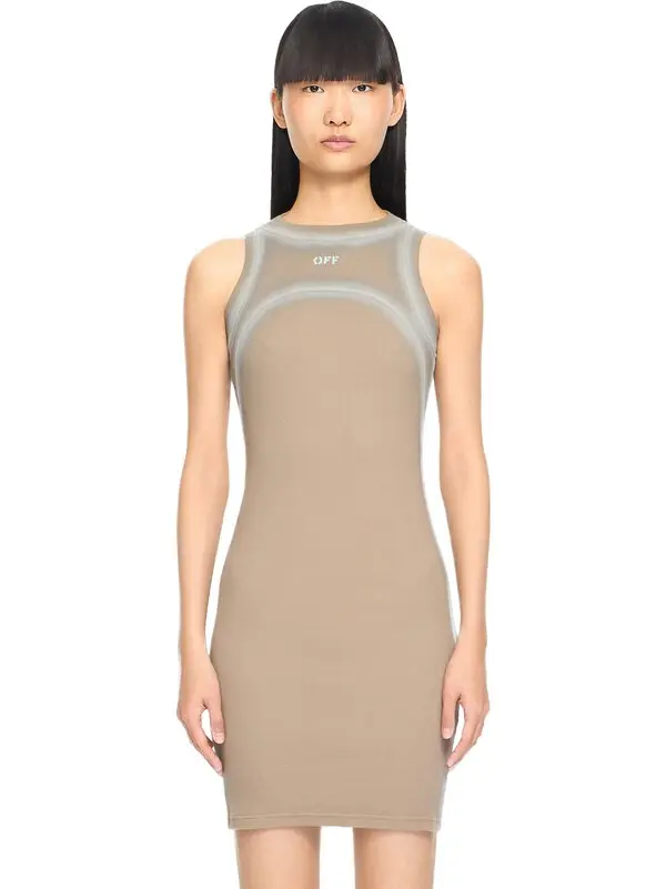 Off-White Spray Off Stamp Ribbed Round Dress - Cream